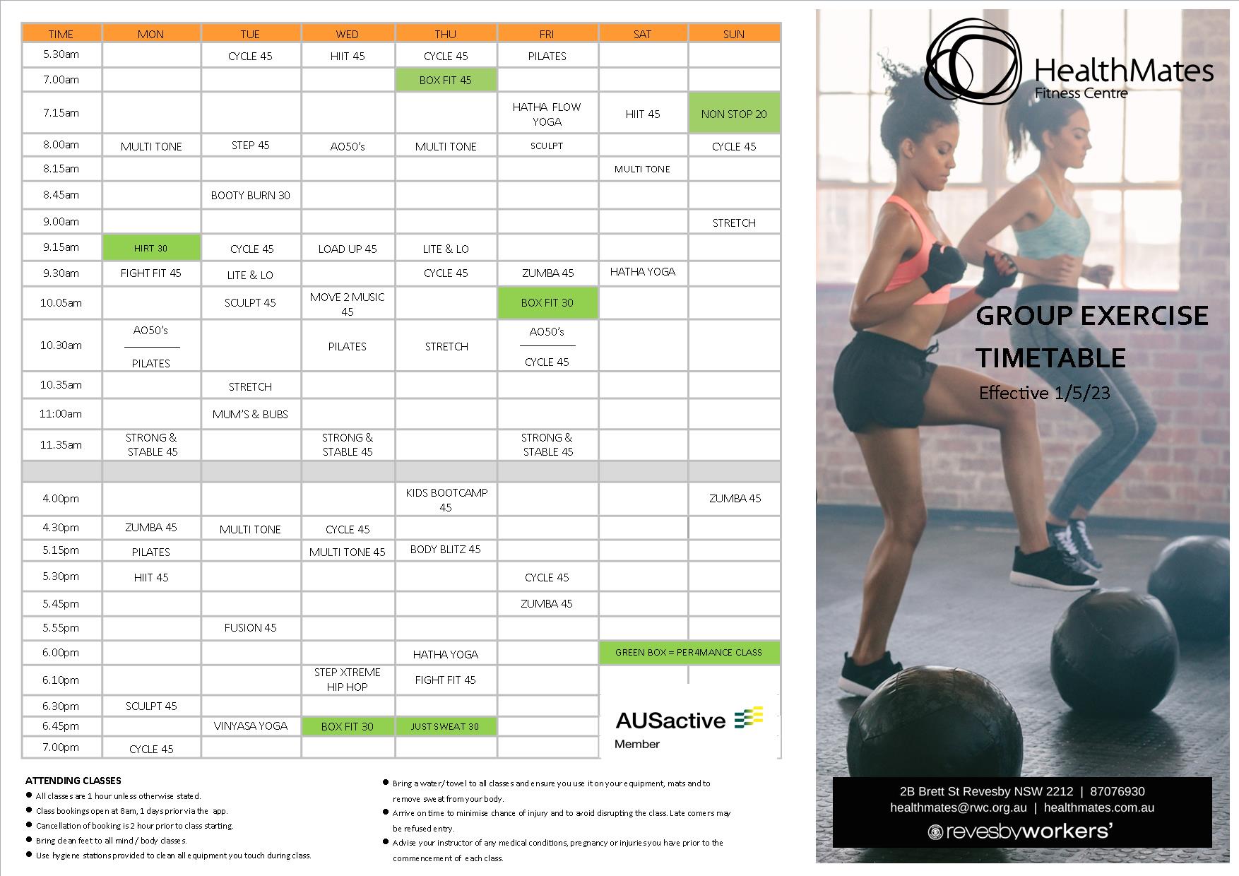 Timetable - Health Mates Fitness Centre